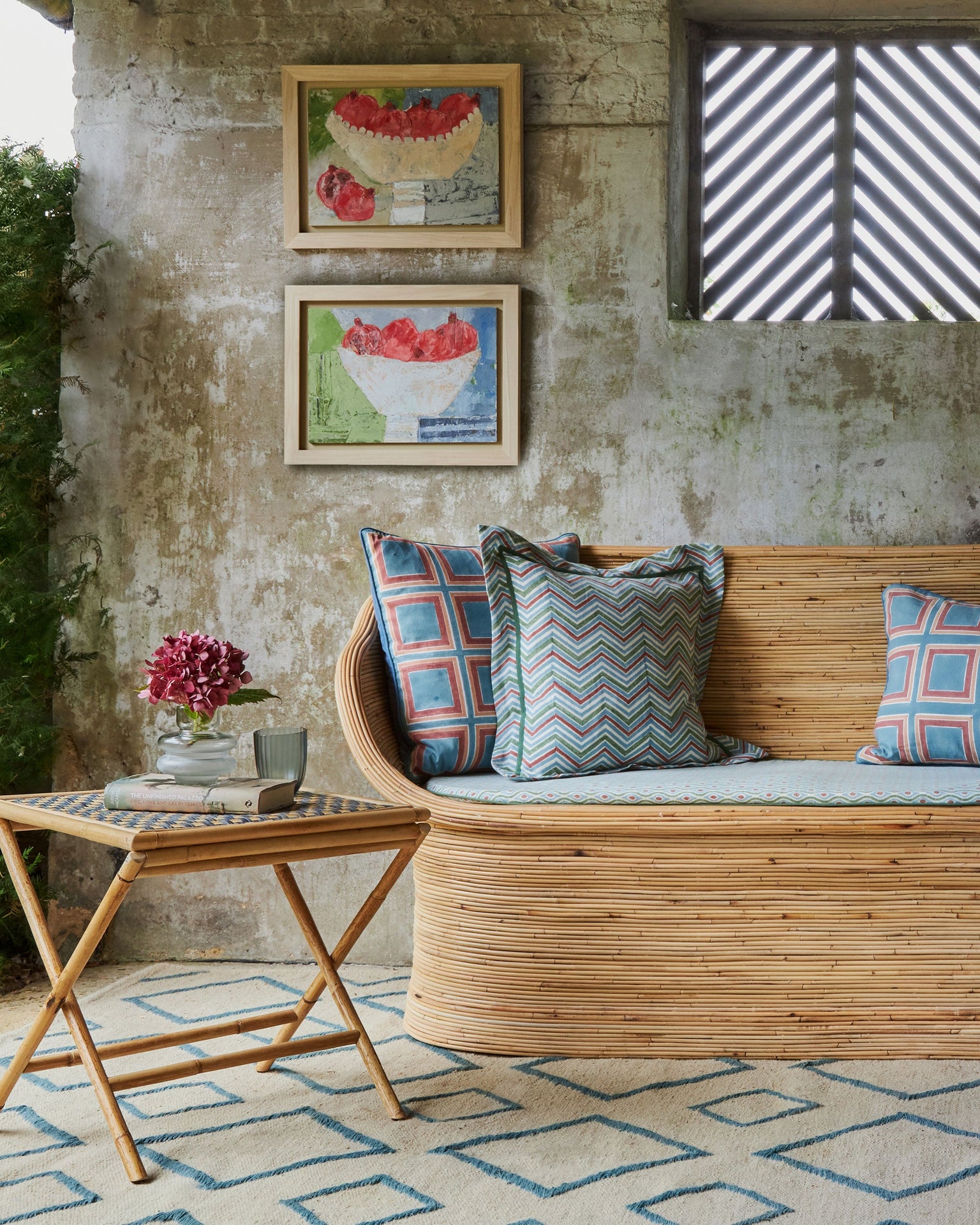 Blue Rhombus Geometric Wool and Jute Rug – Birdie Fortescue