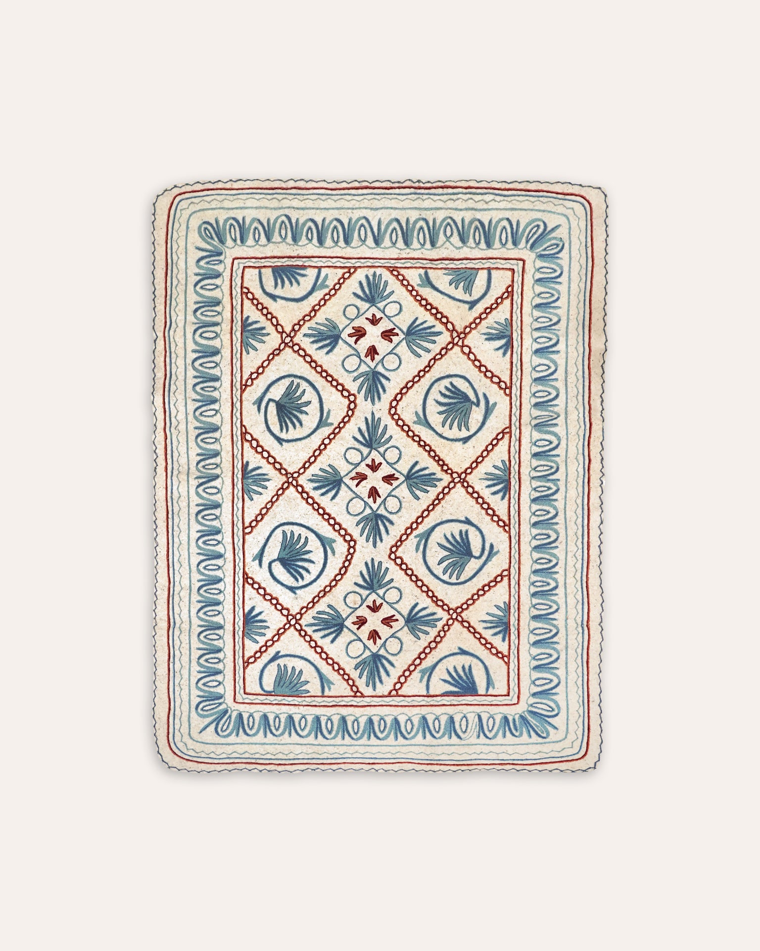 Namda Felt Embroidered Rug - Blue and Pink – Birdie Fortescue