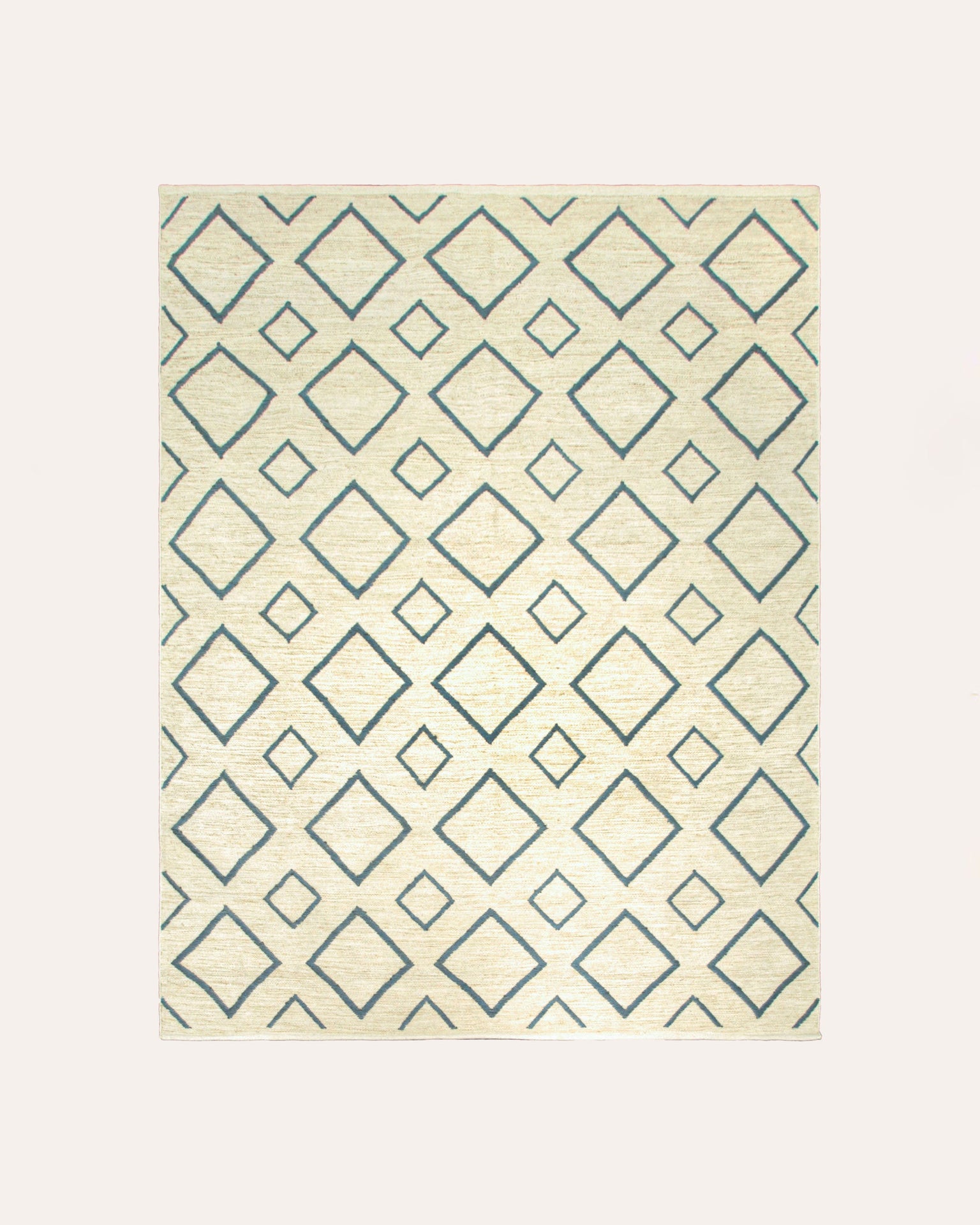 Blue Rhombus Geometric Wool and Jute Rug – Birdie Fortescue