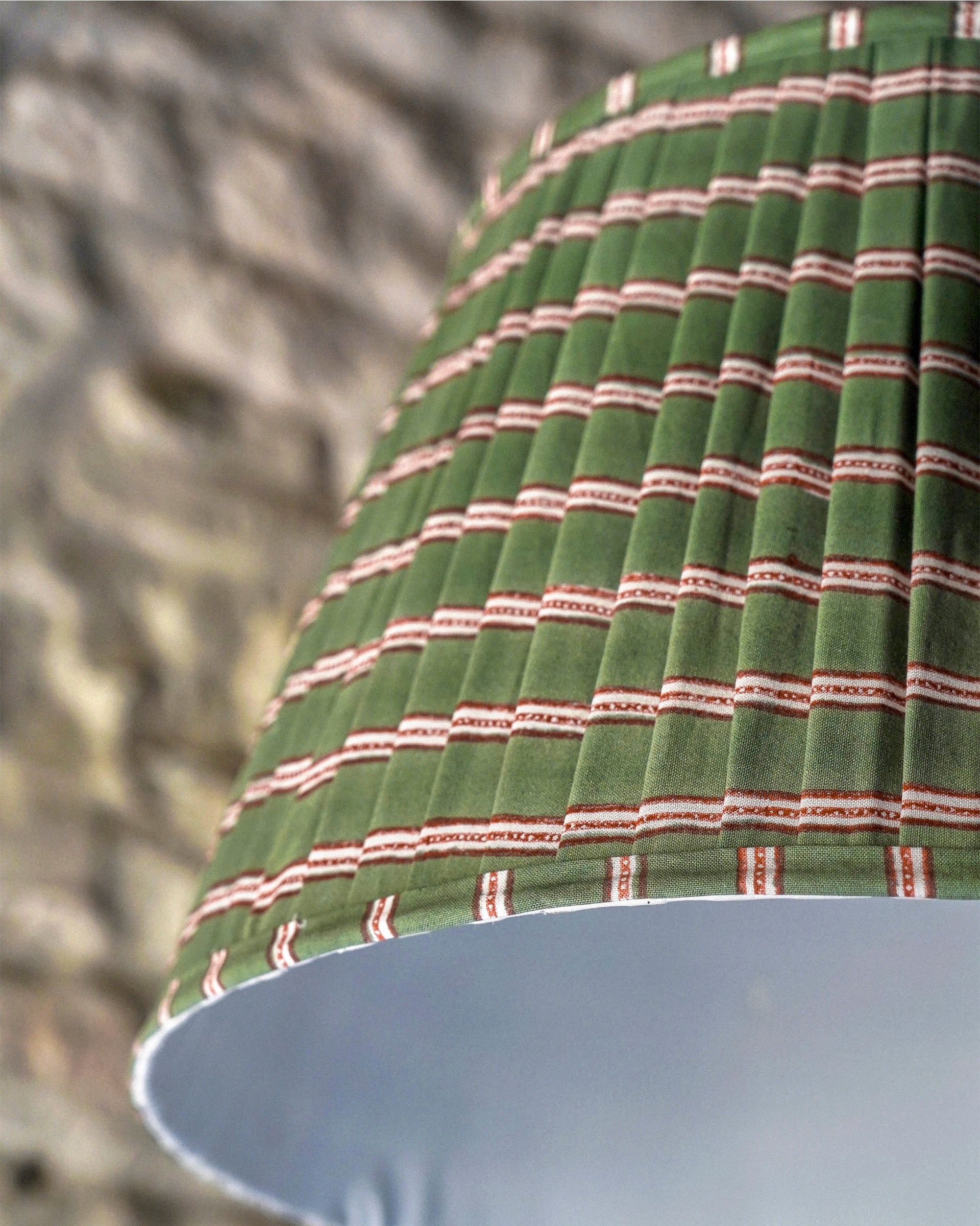 Edo Stripe Pleated Lampshade - Moss Green & Pink – Birdie Fortescue