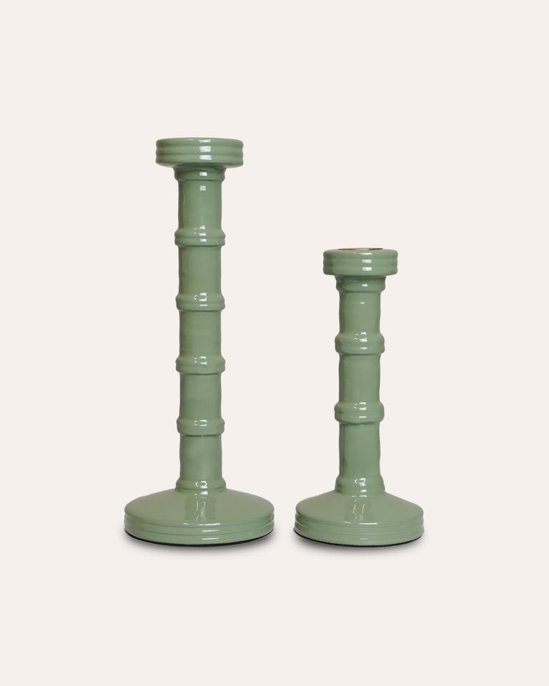 Gloss Painted Wooden Column Candlestick - Light Green – Birdie Fortescue
