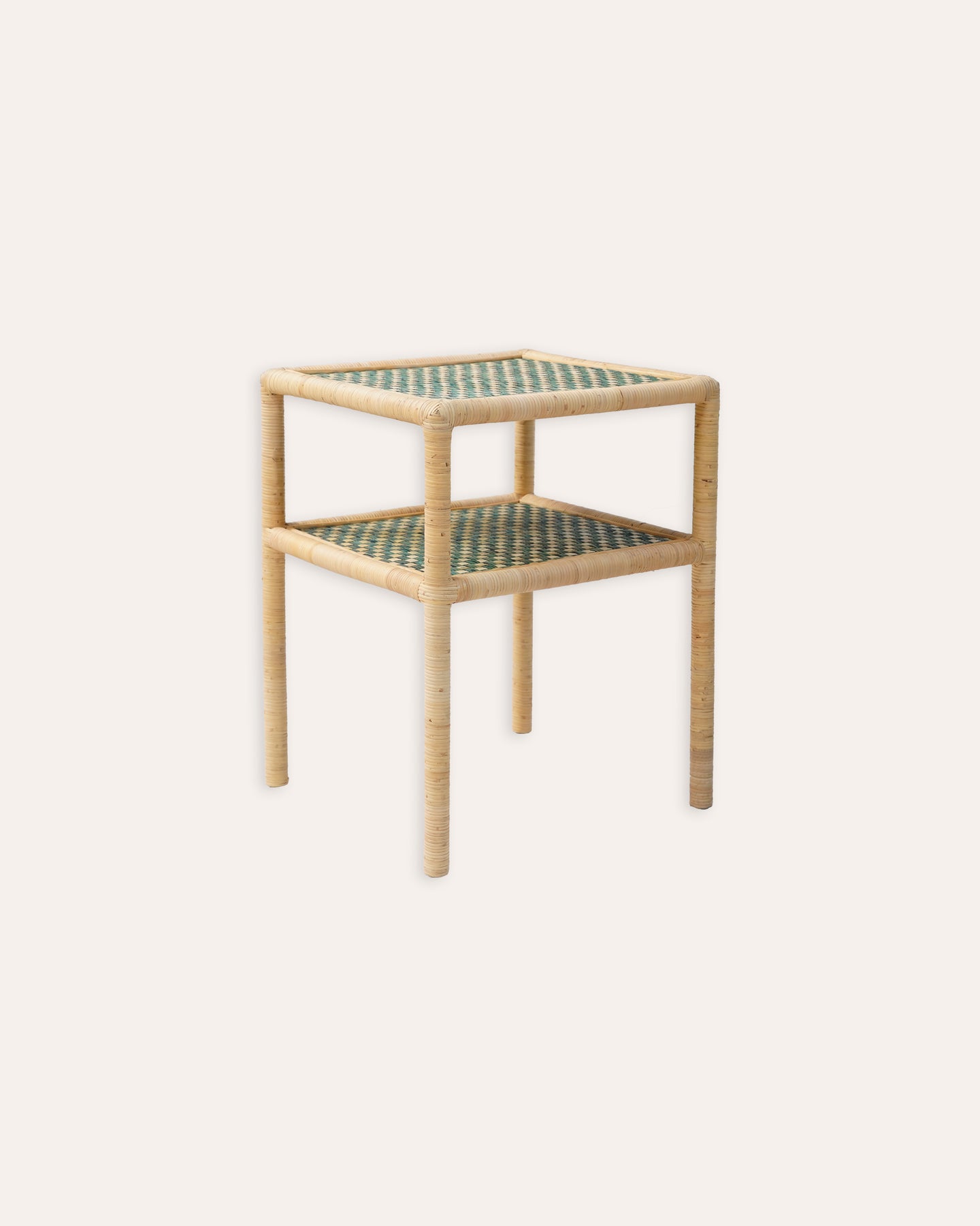 Rattan Side Table – Green & Natural – Birdie Fortescue