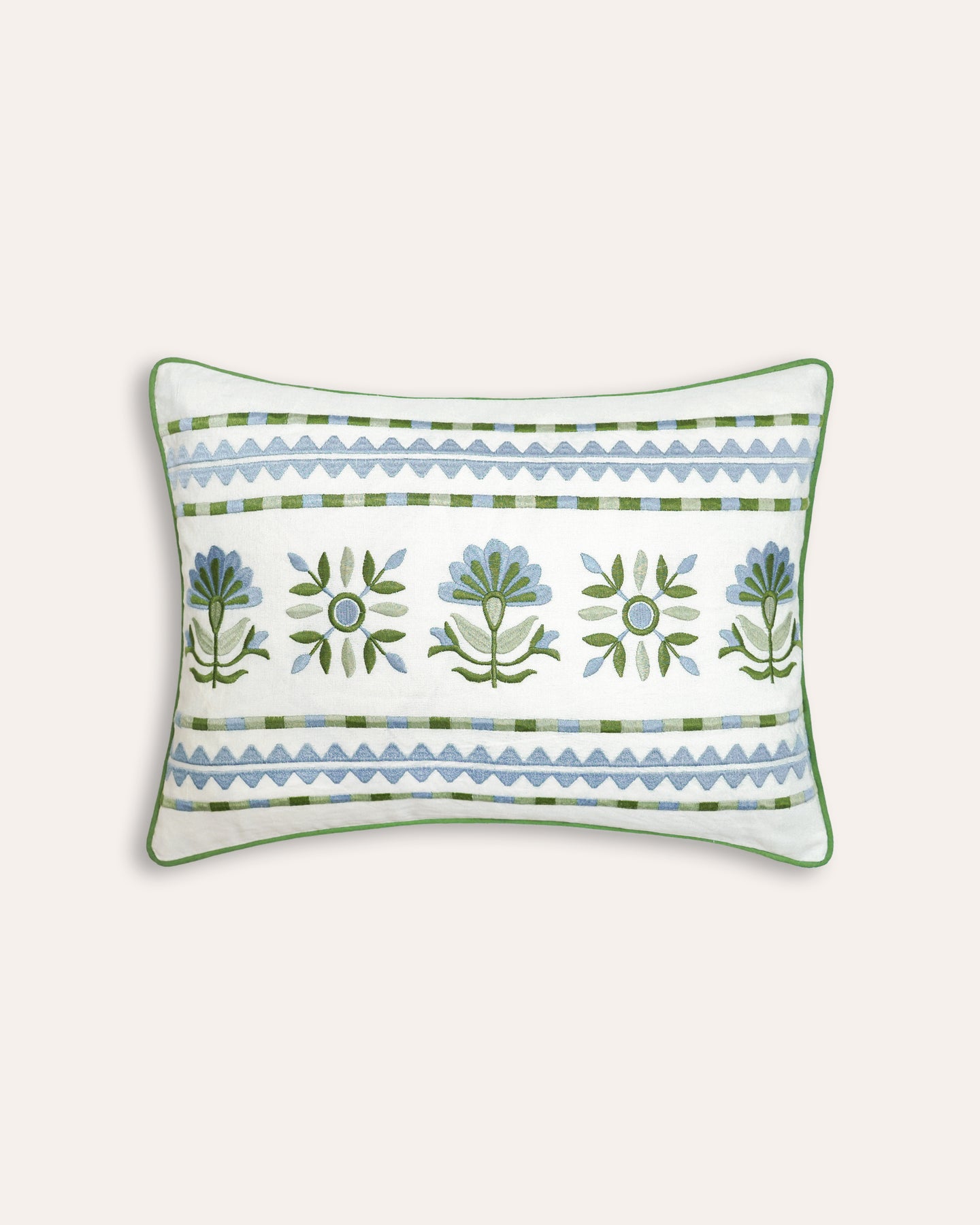 Sancti Rectangular Embroidered Statement Cushion - Green & Blue ...