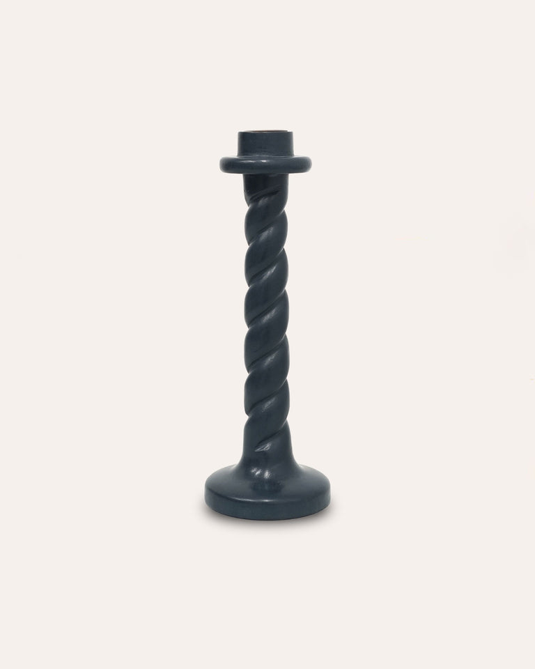 Small Twisted Wooden Candlestick - Dark Blue – Birdie Fortescue