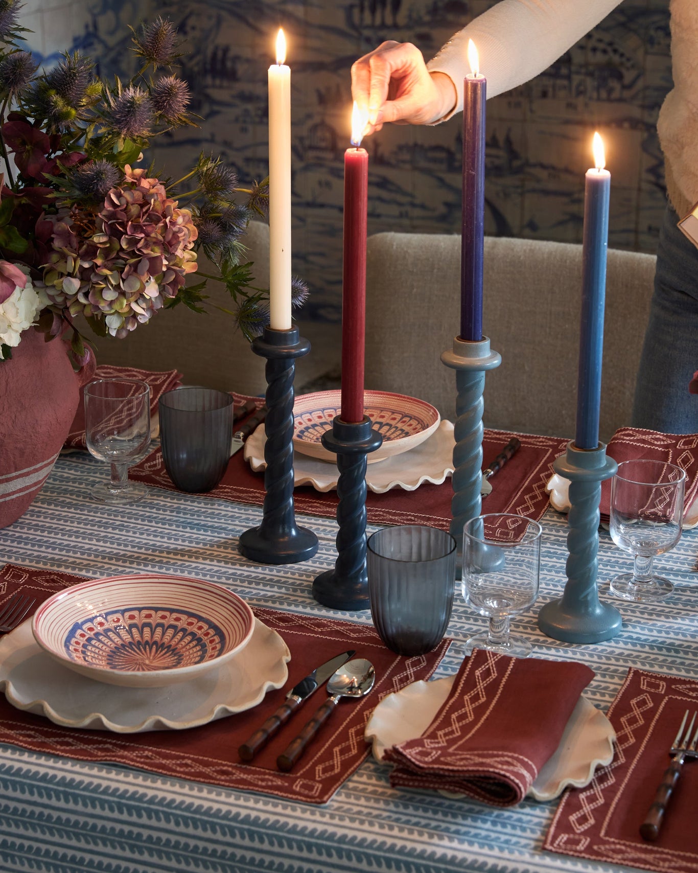 Small Twisted Wooden Candlestick - Dark Blue – Birdie Fortescue