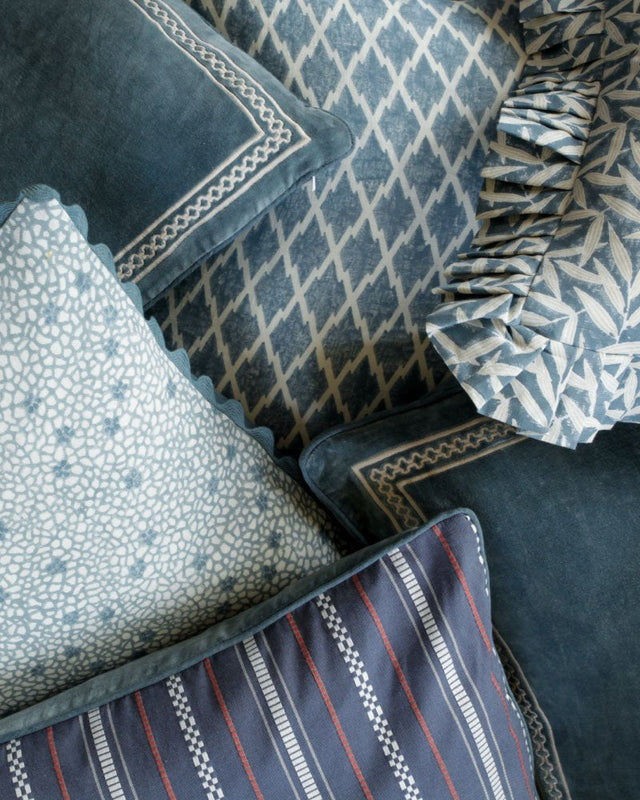 Shisho Embroidered Velvet Cushion - Indigo Blue – Birdie Fortescue
